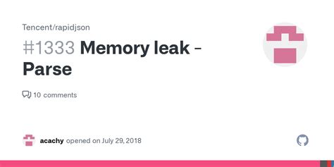 memory leak parse · issue 1333 · tencent rapidjson · github