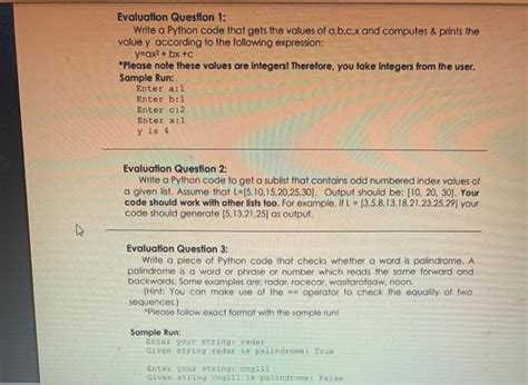 Solved Evaluation Question 1 Write A Python Code That Gets