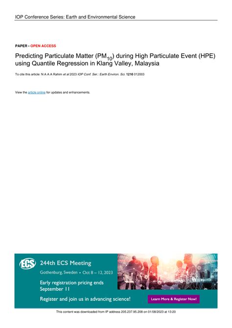 Pdf Predicting Particulate Matter Pm 10 During High Particulate Event Hpe Using Quantile