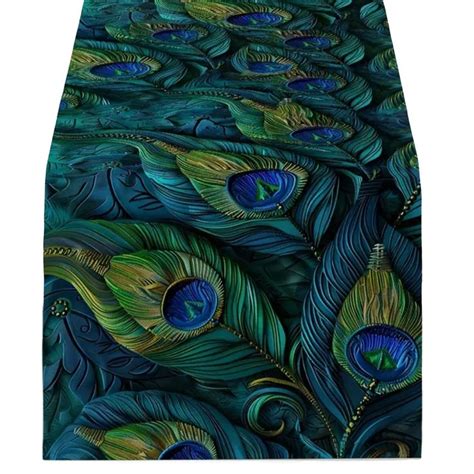 Peacock And Peacock Feathers Vibrant Table Runner Te1144 5