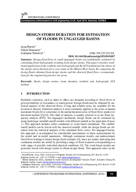 Pdf Design Storm Duration For Estimation Of Floods In Ungauged Basins