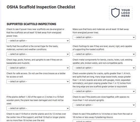 Osha Scaffold Inspection Checklist For Mobile Tablet Fillable Pdf