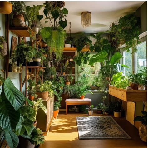 Interior Design Room With A Lot Of Plants Stock Illustration