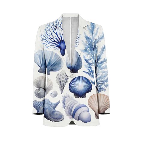 Ocean Blue Seashell Coral Mens Suits Shawl Collar Slim Fit Suit Mens