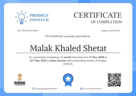 Prodigyinfotech Cybersecurity Internship Professionalgrowth Malak