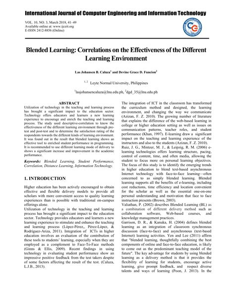 Pdf Blended Learning Correlations On The Effectiveness Of The Different Learning Environment
