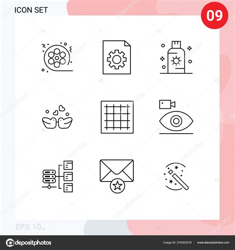 Mobile Interface Outline Set Pictograms Grid Couple Lotion Love Birds Stock Vector Image By