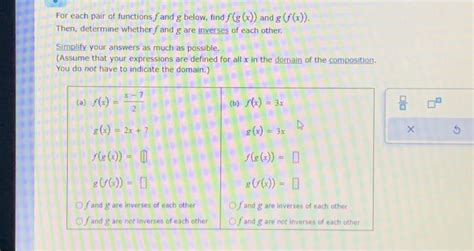 solved for each pair of functions fand g below find ƒ g x