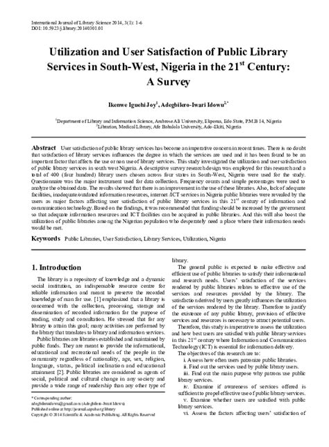 Pdf Utilization And User Satisfaction Of Public Library Services In South West Nigeria In The