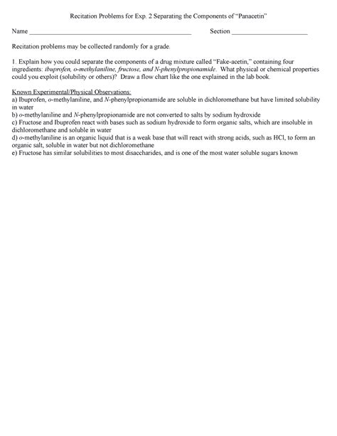 Recitation For Exp Recitation Problems For Exp Separating The Components Of Panacetin