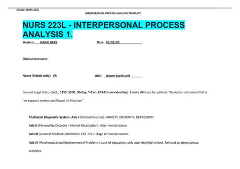 Nurs 223l Interpersonal Process Analysis 1 Nurs 223l