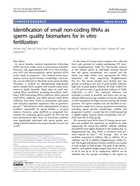 Pdf Identification Of Small Non Coding Rnas As Sperm Quality