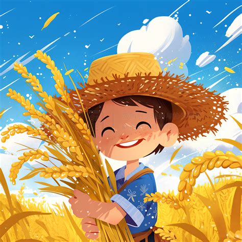 秋天数字艺术 秋天丰收插画可爱的男孩抱着一捆稻穗 Ai平面元素免费下载 Png格式 2784像素 编号70971745 千图网
