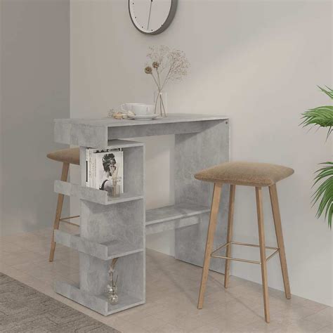 Bar Table With Storage Rack Concrete Grey 100x50x1015cm Engineered Wood