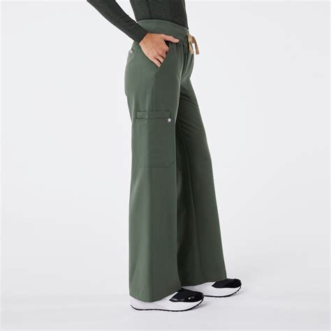 Womens High Waisted Isabel Wide Leg Scrub Pants Moss · Figs