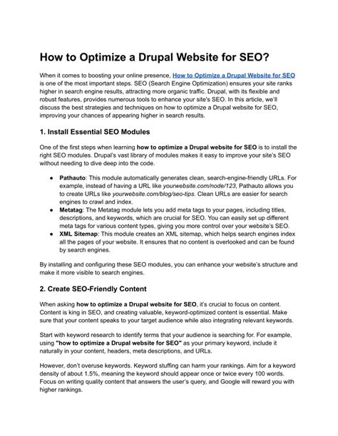 ppt how to optimize a drupal website for seo powerpoint presentation