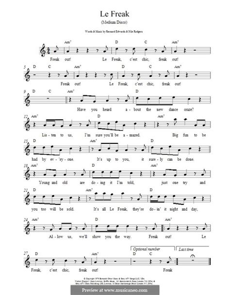Le Freak Chic By B Edwards N Rodgers Sheet Music On Musicaneo