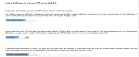 Solved Problem 8 56 Solving For Unknowns FIFO Method LO Chegg Com