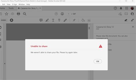 i m getting an error message unable to share fro adobe product