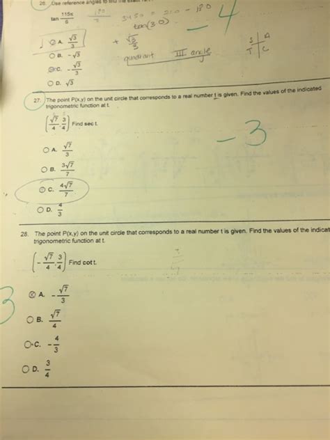 solved the point p x y on the unit circle that corresponds