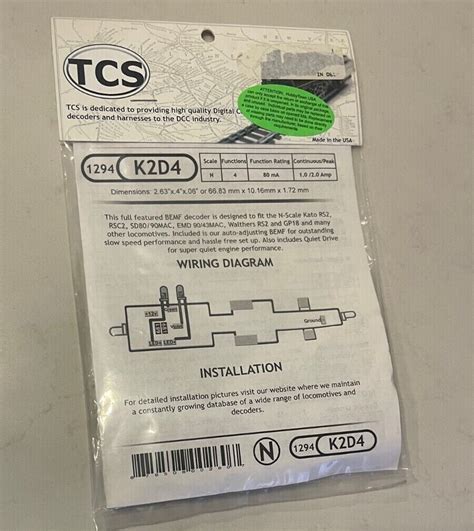 Tcs K2d4 N Scale Dcc Motor Decoder For Kato And Walthers Locomotives