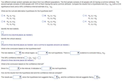 Solved Two Different Simple Random Samples Are Drawn From