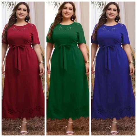 2928 Am Plain Maxi Plus Size Dress Fit To Xl Shopee Philippines