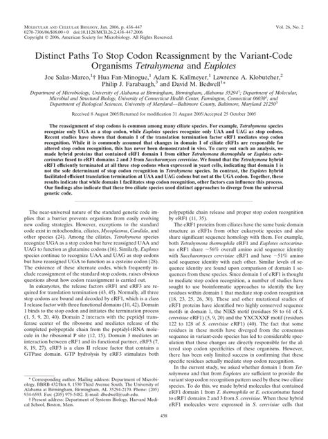 Pdf Distinct Paths To Stop Codon Reassignment By The Variant Code Organisms Tetrahymena And