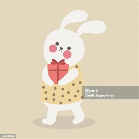 만화 빨간 선물 상자 아이콘으로 유행 스타일 귀여운 토끼 마스코트 벡터 일러스트 레이 션 0명에 대한 스톡 벡터 아트 및 기타 이미지 0명 개념 계절 Istock