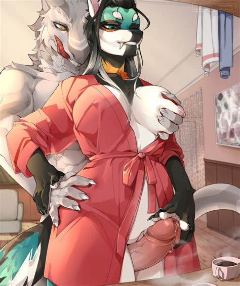 Rule 34 Anthro Armchair Bathrobe Beverage Blue Eyes Bodily Fluids Breast Grab Breast Play