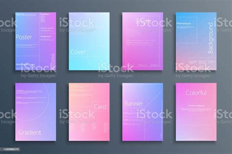 다채로운 그라디언트 표지 템플릿 배경 플래 카드 브로셔 배너 전단지 등의 컬렉션 밝은 홀로그램 포스터 카드 카탈로그 플랫 레이에 대한 스톡 벡터 아트 및 기타 이미지