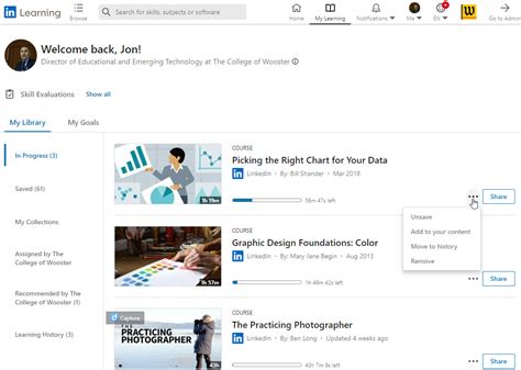 navigate the linkedin learning interface technology wooster
