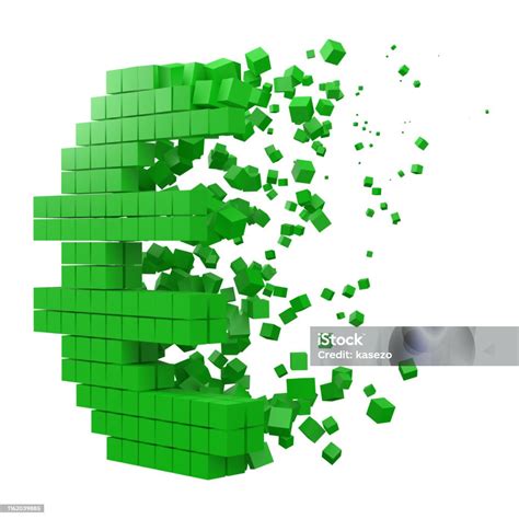 유로 기호 모양의 데이터 블록 녹색 큐브버전입니다 3d 픽셀 스타일 벡터 그림입니다 3차원 형태에 대한 스톡 벡터 아트 및 기타 이미지 3차원 형태 모자이크 처리