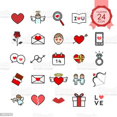 다채로운 표지판 및 기호 발렌타인 벡터 일러스트 레이 션에 대 한 아이콘 집합이 마음과 낭만적인 요소를 평면 14에 대한 스톡