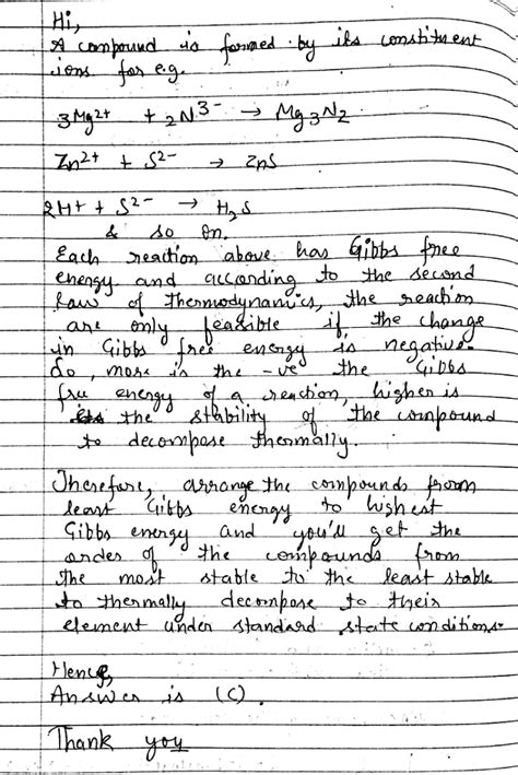 solved homework using the thermodynamic data below order the