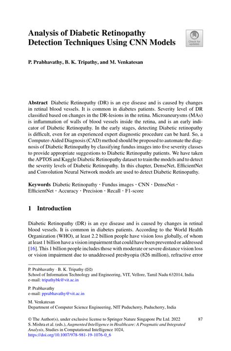 Pdf Analysis Of Diabetic Retinopathy Detection Techniques Using Cnn