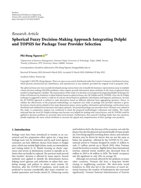 Pdf Spherical Fuzzy Decision Making Approach Integrating Delphi And Topsis For Package Tour