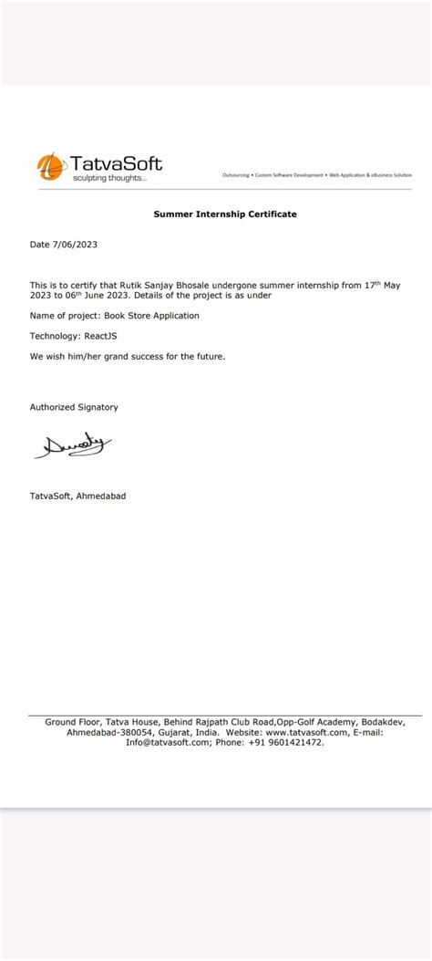 Rutik Bhosale On Linkedin Tatvasoft Internship Completion Certificate 🎉🙌