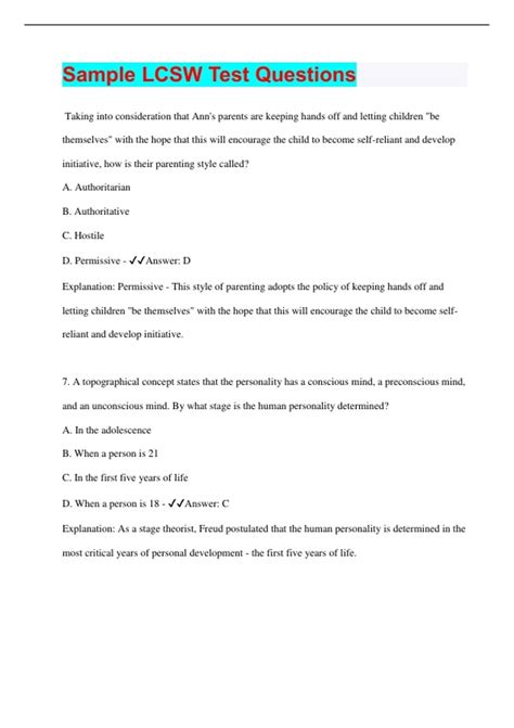 Sample LCSW Test Questions Sample LCSW Stuvia US