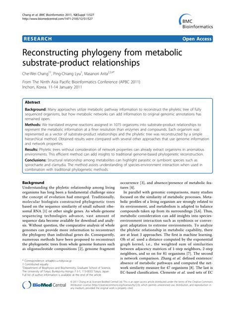 pdf reconstructing phylogeny from metabolic substrate product