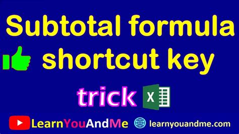 Shortcut Key For Subtotal Formula Trick Youtube