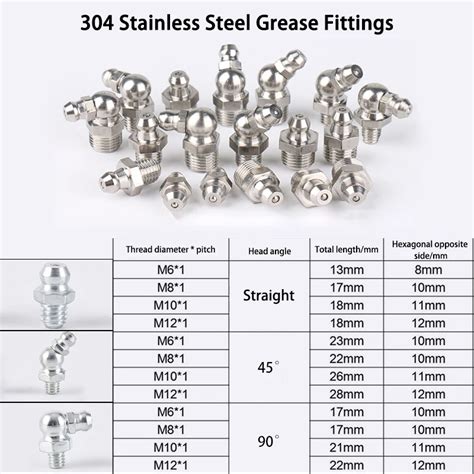 Nipple Grease Fitting M6 M10 Stainless Steel 18 Hydraulic