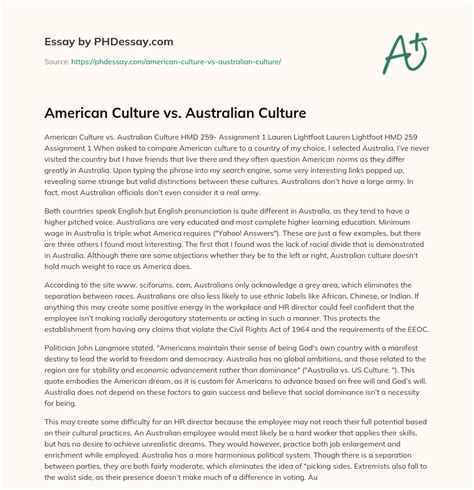 American Culture Vs Australian Culture