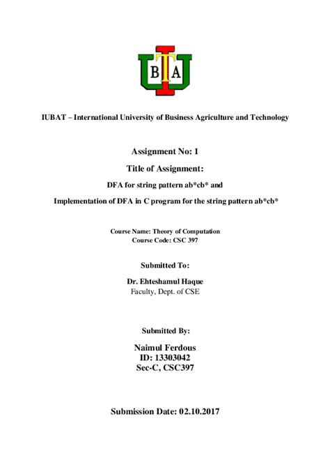 Doc Dfa Assignment Theory Of Computation