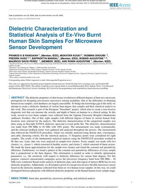 Pdf Dielectric Characterization And Statistical Analysis Of Ex Vivo Burnt Human Skin Samples