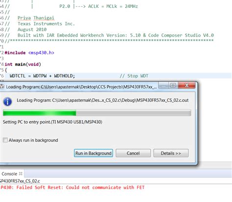 CCS MSP EXP FR Cannot Initiate Debug Session With Stock FR Launchpad MSP Low