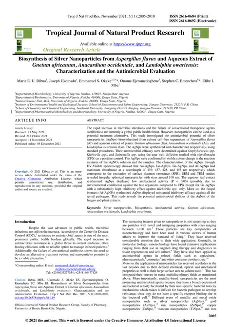 Pdf Biosynthesis Of Silver Nanoparticles From Aspergillus Flavus And Aqueous Extract Of Gnetum