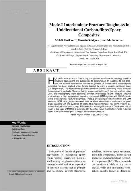 Pdf Mode I Interlaminar Fracture Toughness In Unidirectional Carbon Fibreepoxy Composites