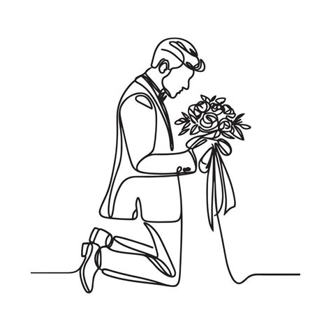 One Continuous Single Drawing Black Line Art Doodle Of Groom Outline Illustration On White