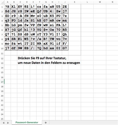 Mit Excel Kennwörter Erstellen